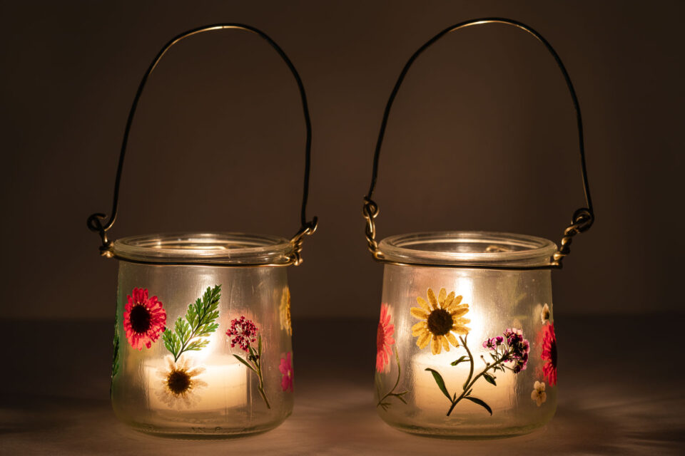 How to Make Pressed Flower Jar Lanterns - Kippi at Home